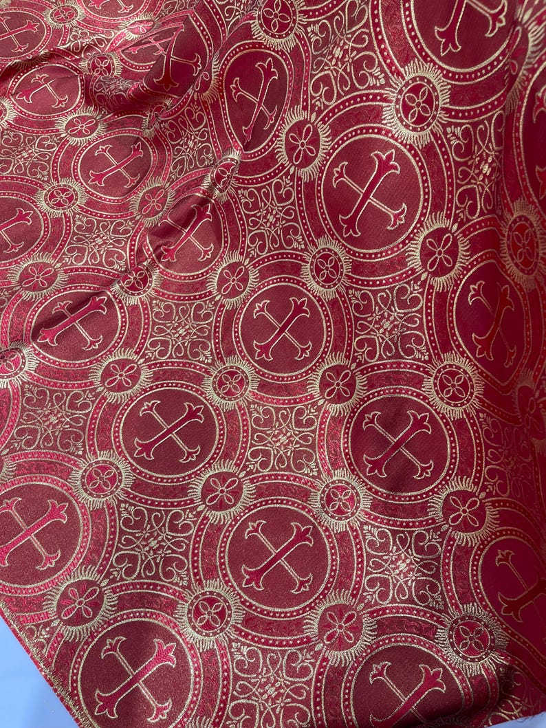 Red & Gold Cross Brocade Fabric: Liturgical Vestment Jacquard - Etsy