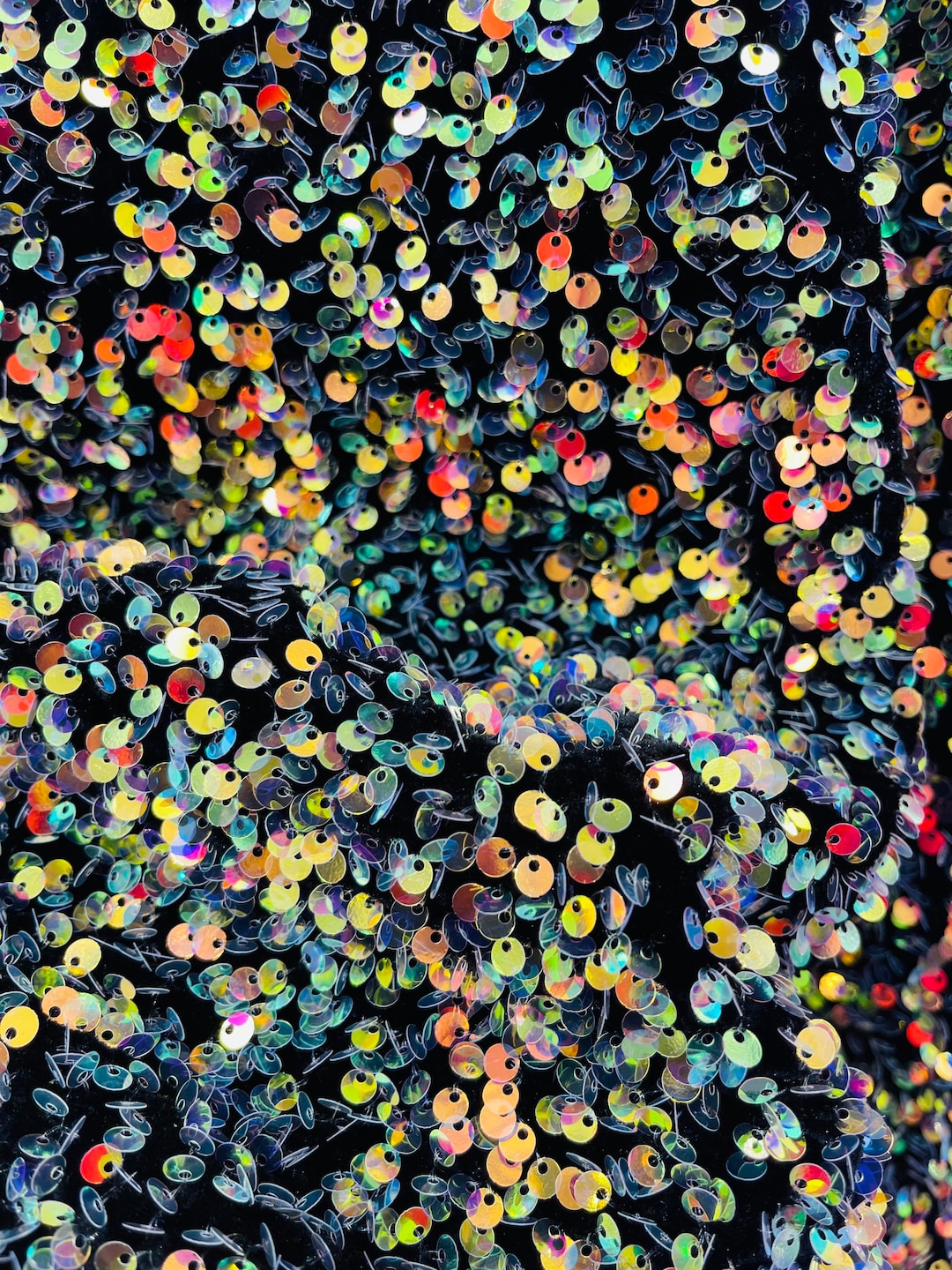 Iridescent Multi-color Sequin on Black Stretch Velvet With Luxury ...
