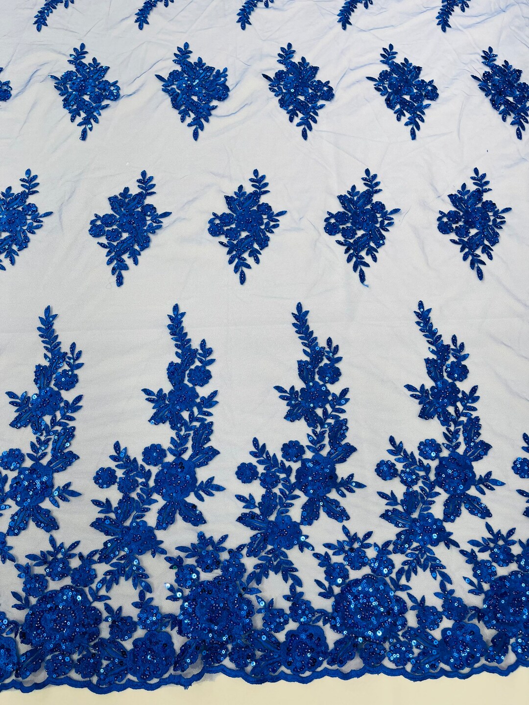 Royal Blue Floral Beaded Fabric: Embroidered Sequins Bridal Lace - Etsy