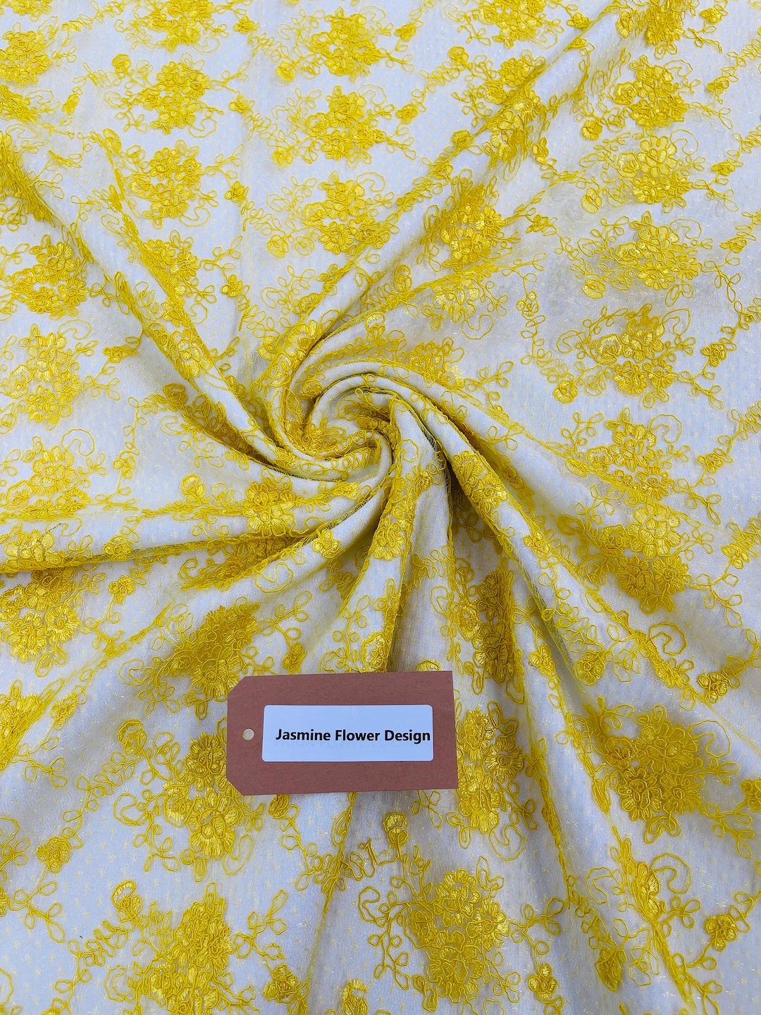 Yellow Jasmine Flower Design Lace Fabric by the Yard, Embroidery on a ...