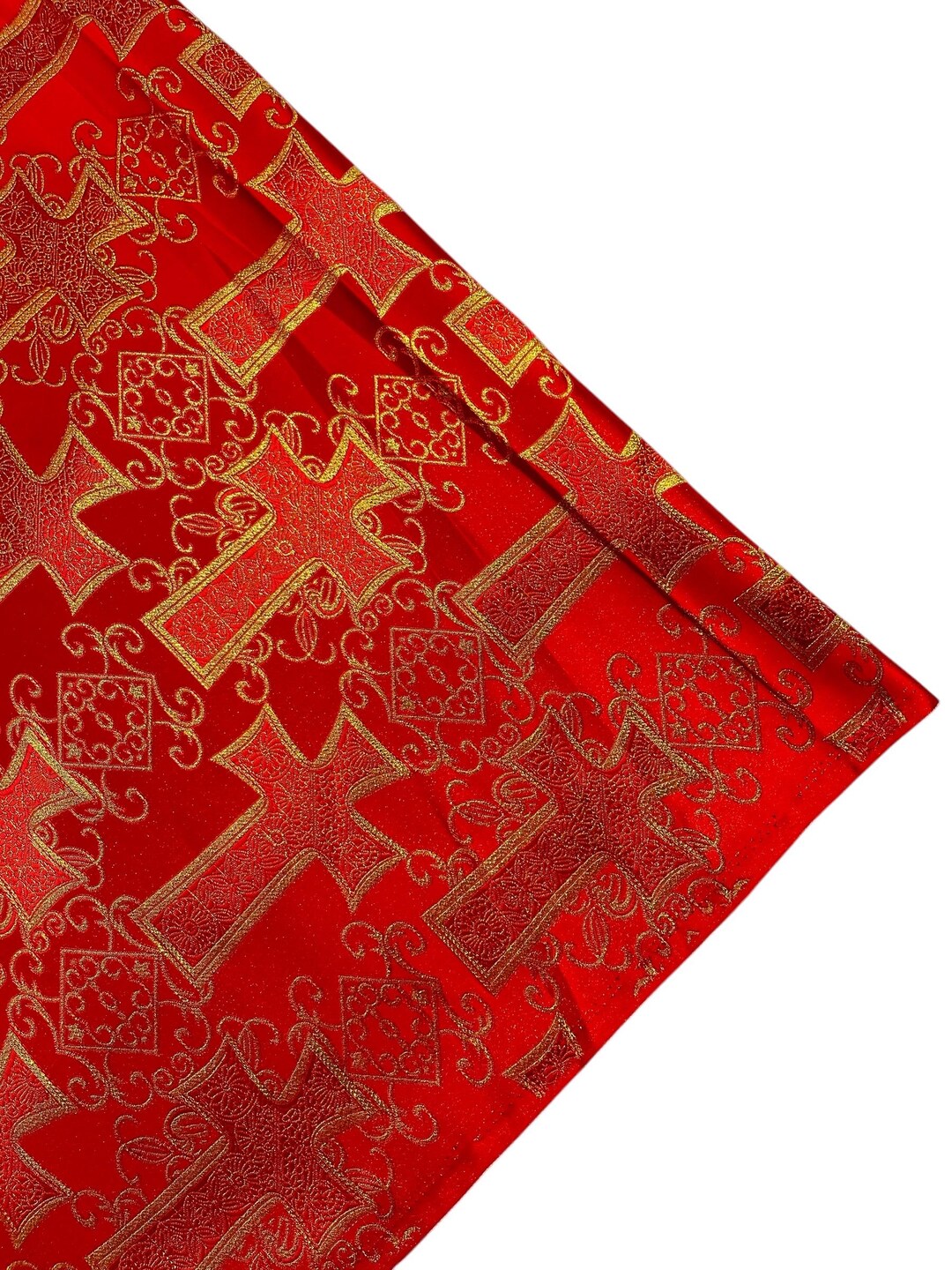 Red Gold Liturgical Metallic Cross Brocade Fabric by the Yard ...