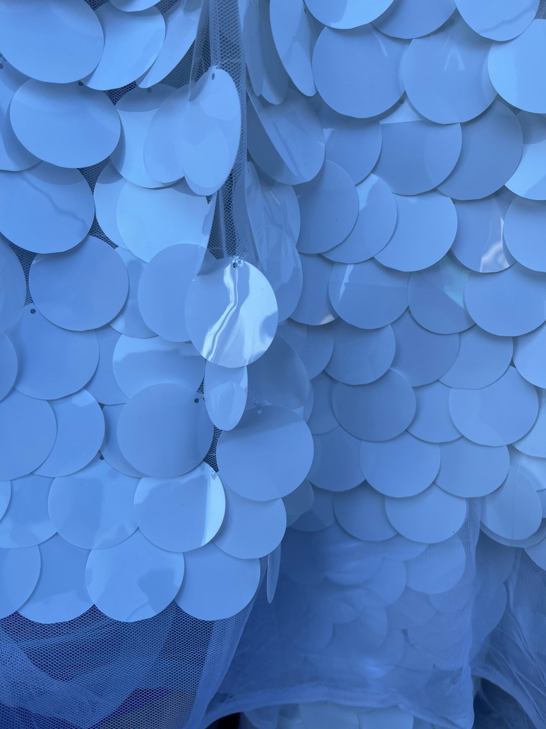 White Big Sequin Fabric, 1.5” Paillette Circle Sequin, Round Tear Drop ...