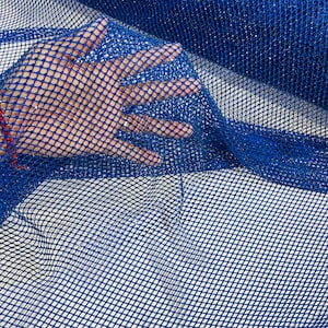 Royal Blue Rhinestone Fabric on Royal Stretch Net Fabric, Spandex Fish ...