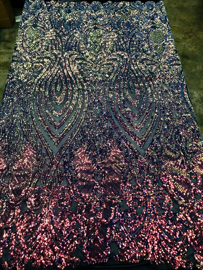 Rainbow Iridescent Sequin 4 Way Stretch Sequin Fabric Damask - Etsy