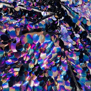 Black Iridescent Jumbo Sequins Oval Sequin Paillette by the Yard ...