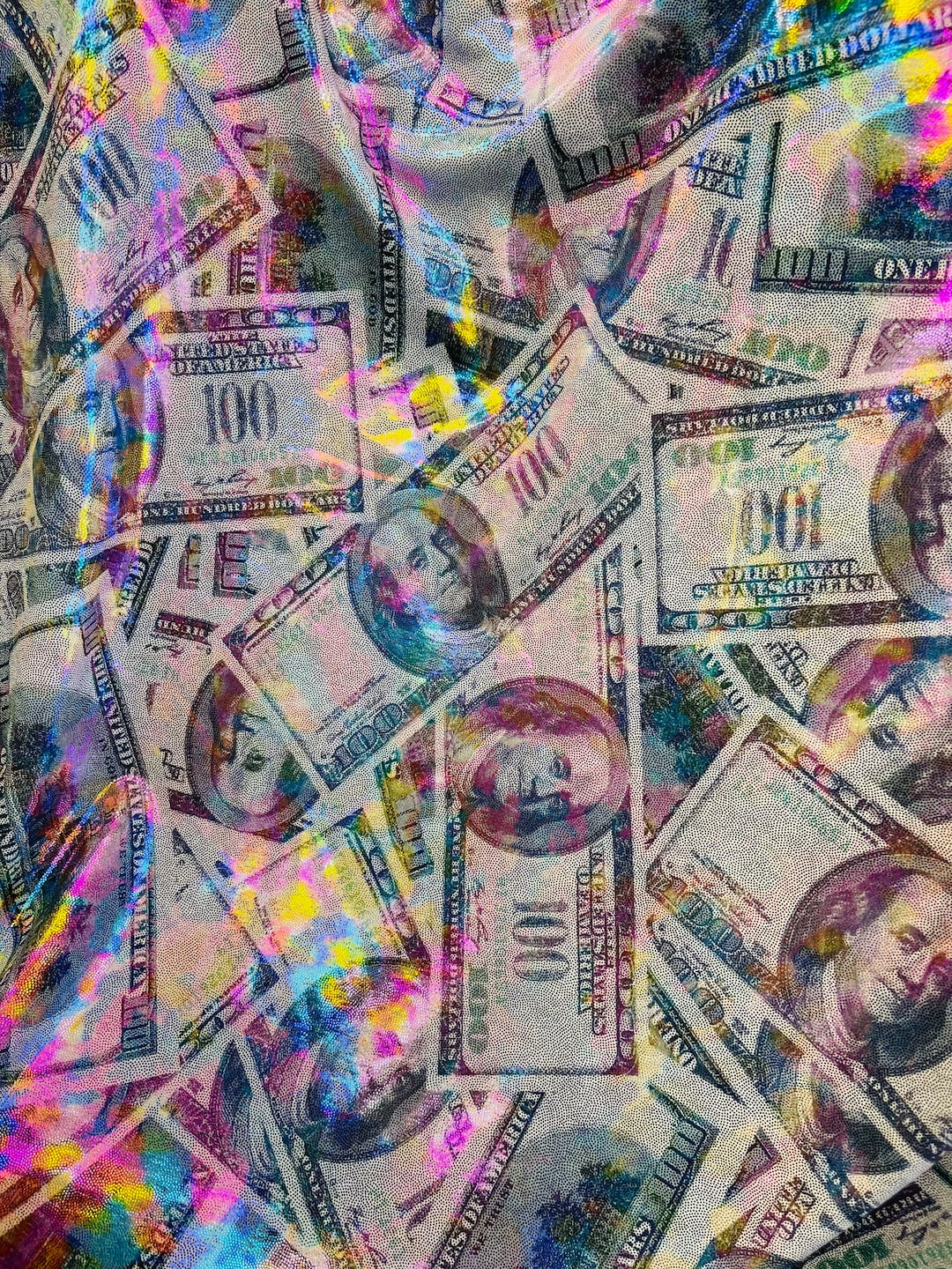 Mia's Fabrics Inc, Money Print Fabric - Metallic Multi Color - 100 ...