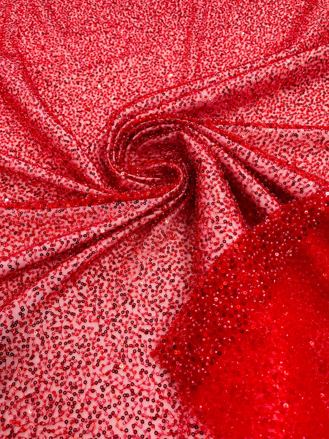 Red 3D Beaded Lace Fabric| by the Yard | Heavy Sequin Bead Lace for ...