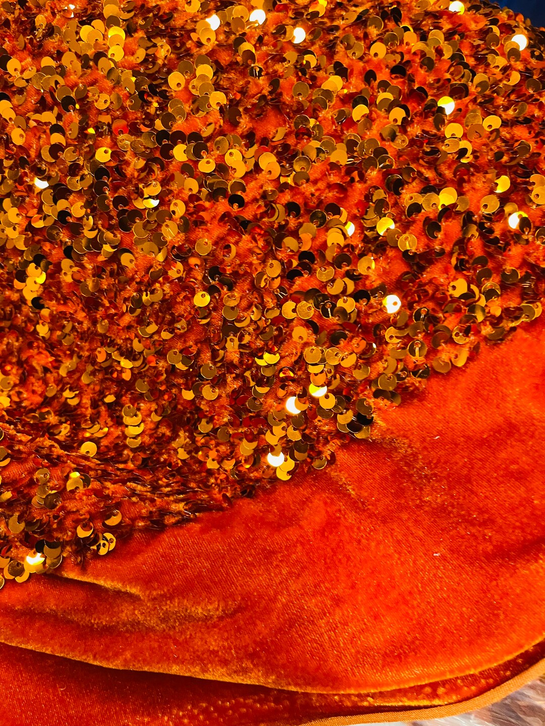 Orange Sequins Velvet Fabric | by the Yard | Orange Stretch Velvet With ...