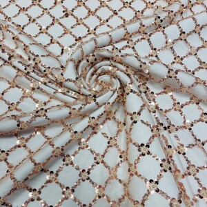 Rose Gold Geometric Pattern Bead Fabric, Embroidery Beaded Sequins ...