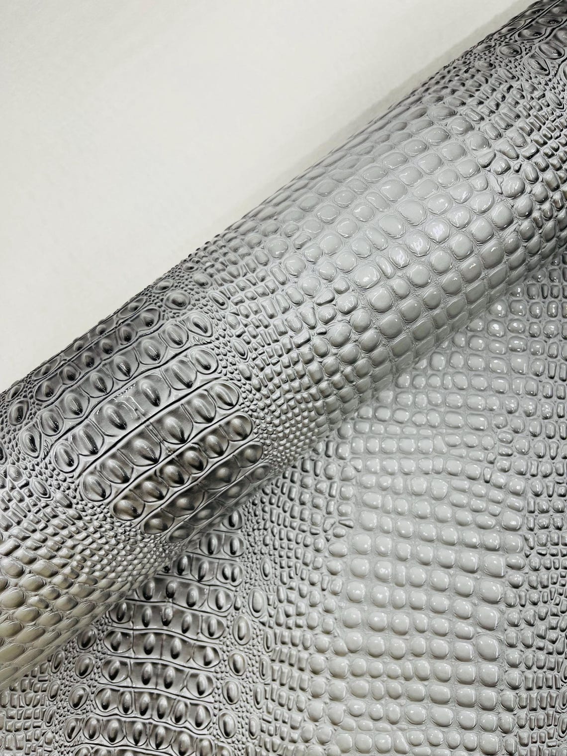Mercury Silver Gator Embossed Vinyl Fabric: Crocodile Faux Leather ...