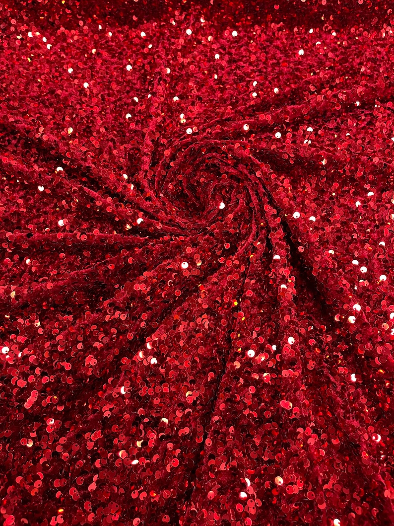 Red Sequin Velvet Fabric by the Yard on Cranberry Stretch - Etsy