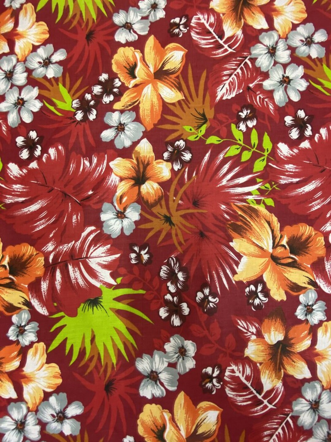 Red Hawaiian Floral Fabric: Tropical Poly Cotton Blend, 60" Wide - Etsy
