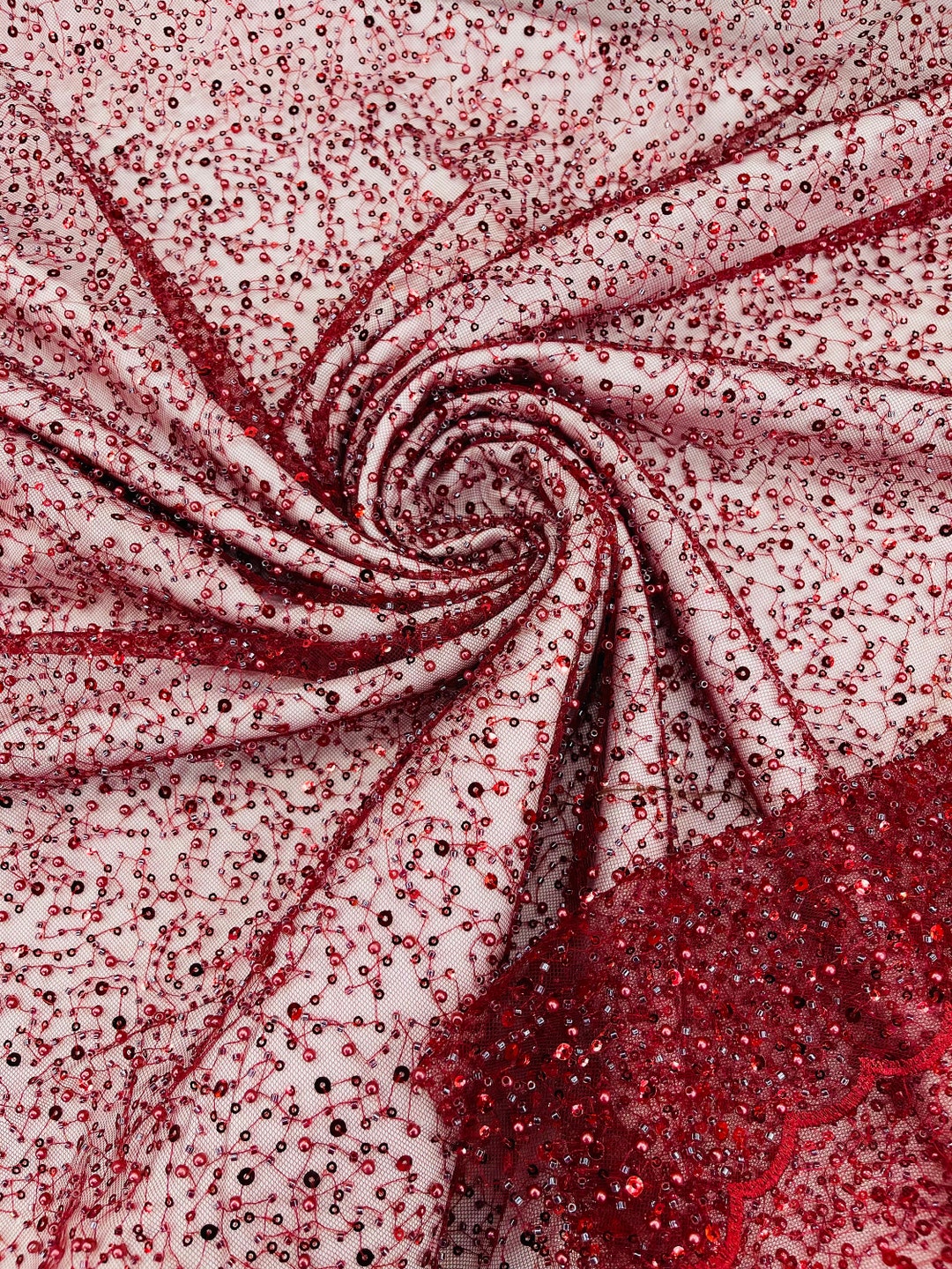 Burgundy Beaded Mesh Lace Embroidery Beaded Fabric by the Yard With ...