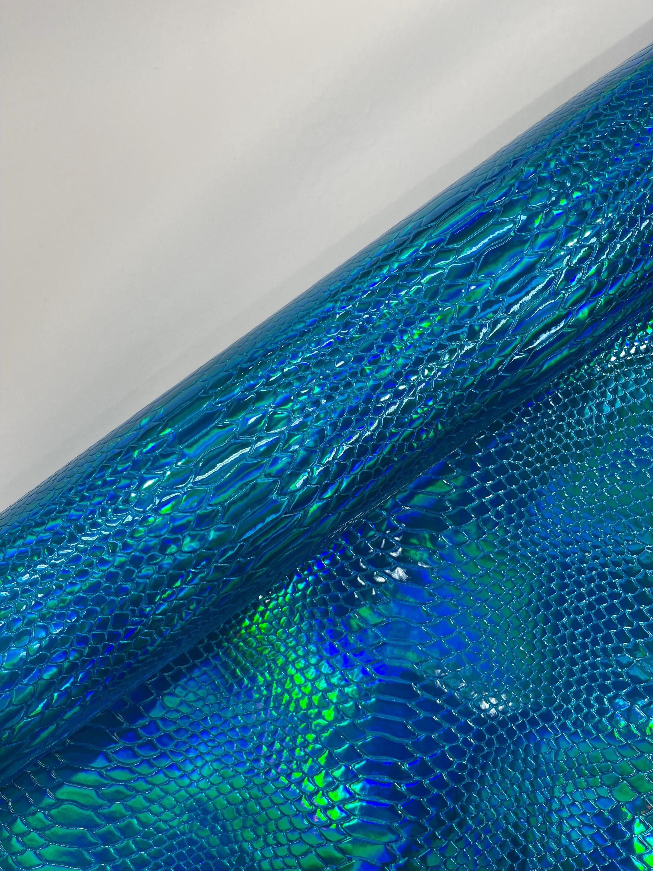 Turquoise Holographic Snake Vinyl Fabric: Embossed PVC, DIY Upholstery ...