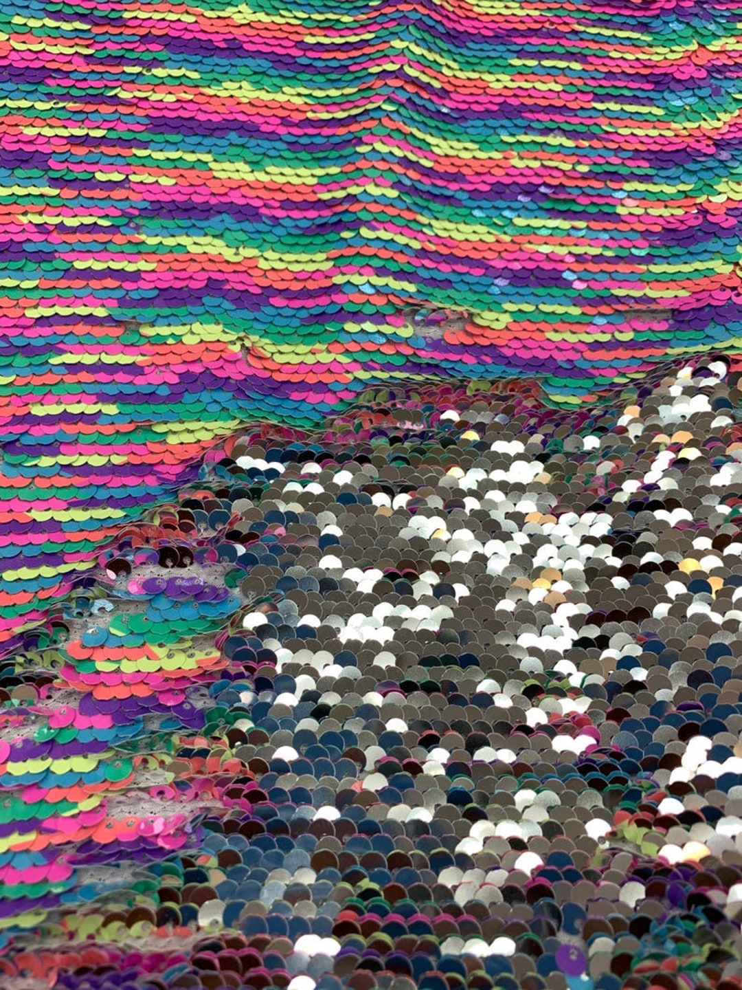 Multi-color Silver Flip up Sequins Reversible, 2-way Stretch 58/60 ...