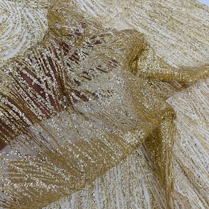 Gold Shining Glitter on Tulle Lace Fabric by the Yard for Quinseñera ...