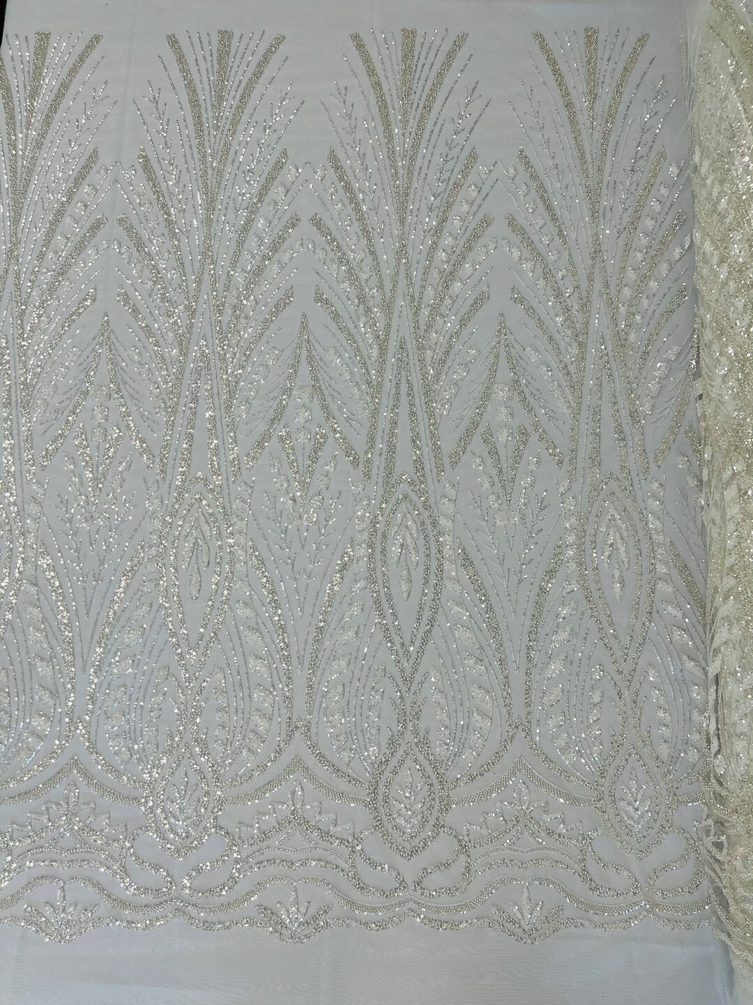 Ivory Wedding Beaded Fabric Sold by the Yard - Embroidered Beaded ...