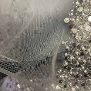 Silver Embroidery Beaded Sequin Fabric, Beaded Mesh Lace by the Yard - Etsy