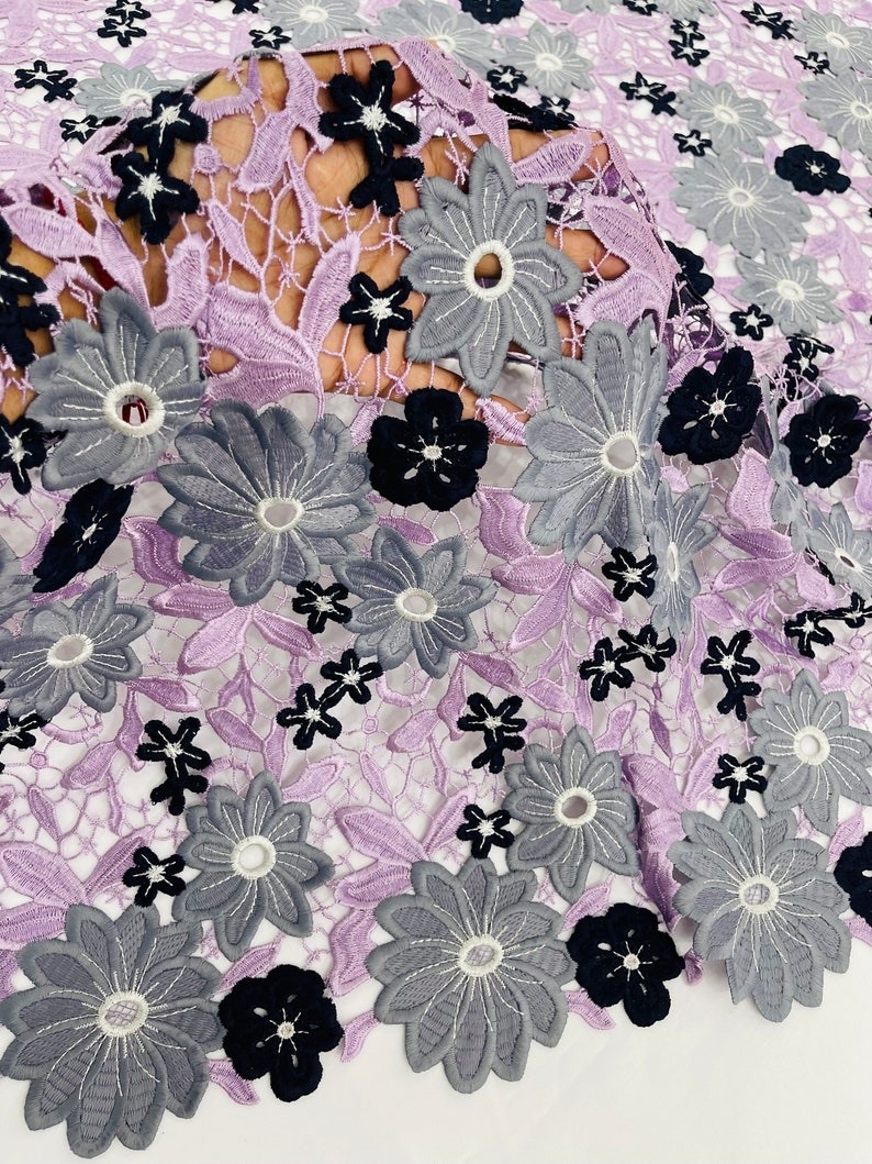 Lilac Floral Guipure Lace Fabric: Silver Flower Wedding Lace - Etsy