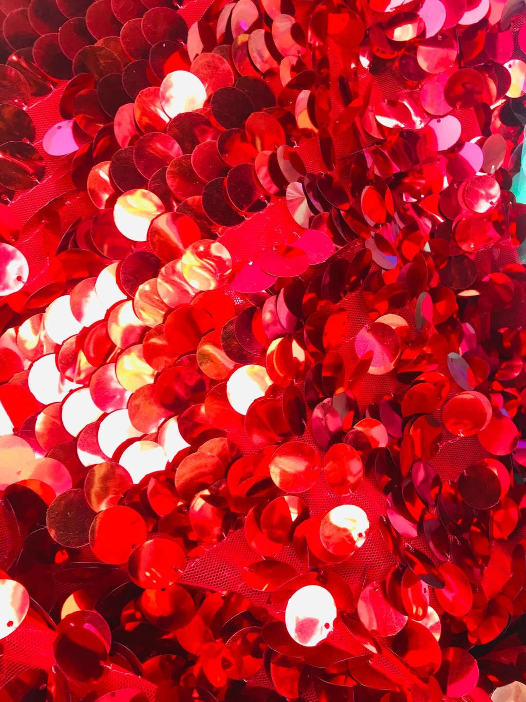 Red Round Sequin Paillette Iridescent, Tear Drop Mermaid Sequins Fabric ...