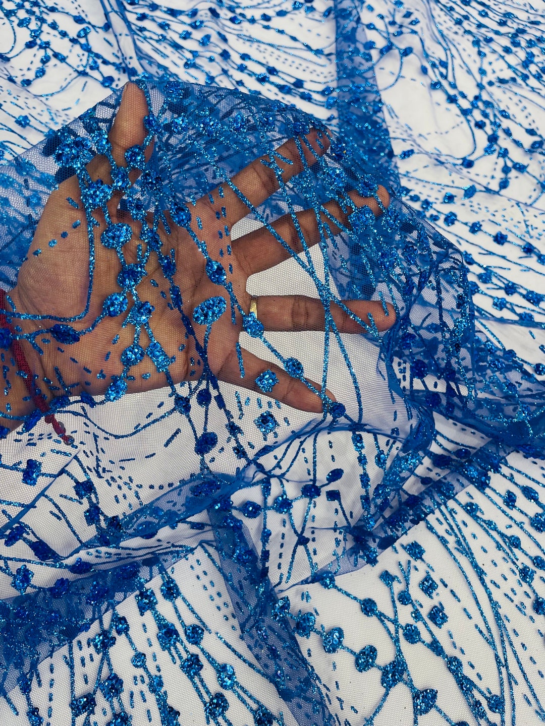 Royal Blue Glitter on Mesh Lace Fabric by the Yard for Wedding Decor ...