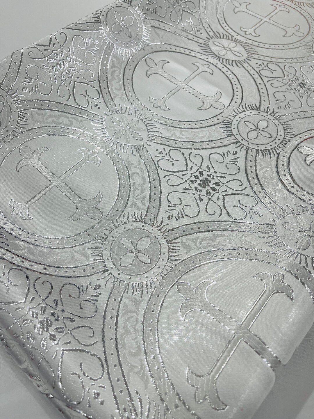 White/silver Religious Brocade | Liturgical Fabric | Ecclesiastical ...