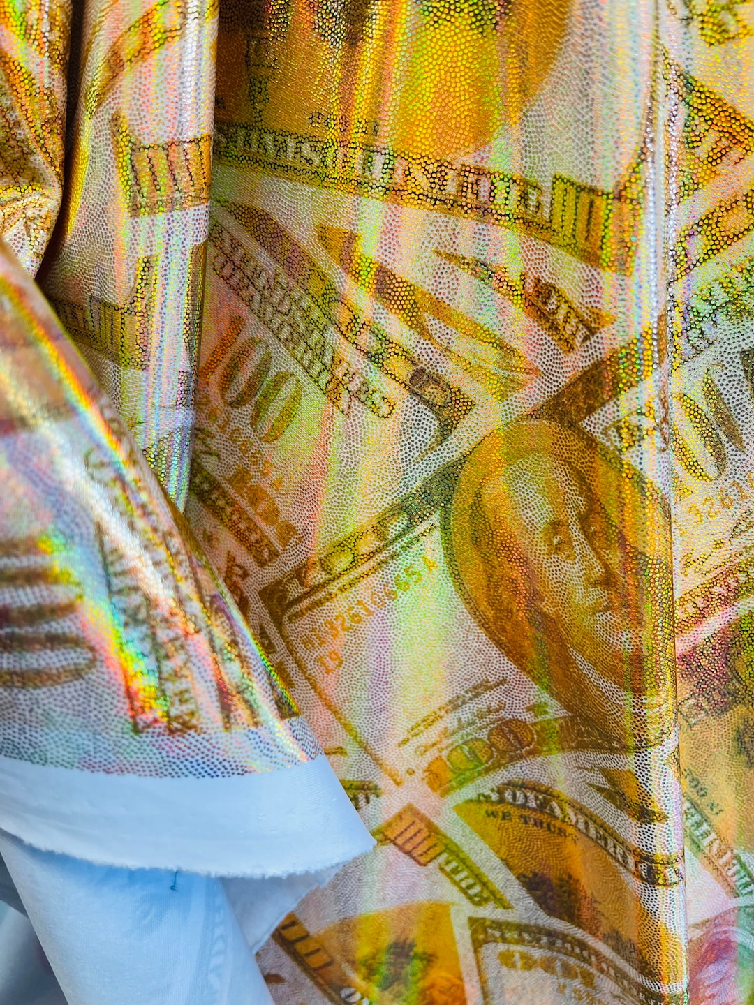 Mia's Fabrics Inc, Money Print Fabric - Metallic Gold - 100 Dollar ...