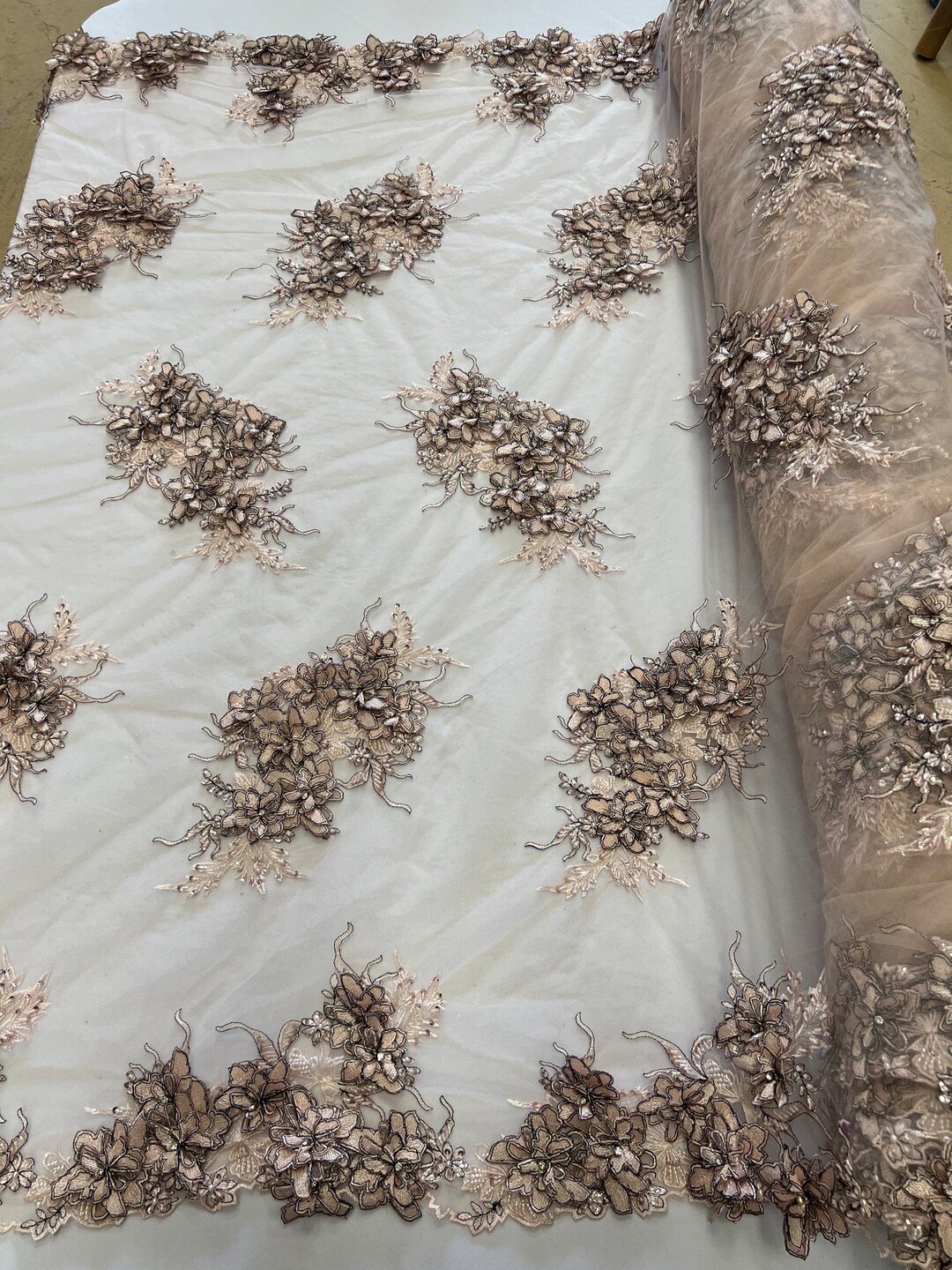 3D Floral Fabric, 3D Flower by the Yard - Embroider With Black Thread ...
