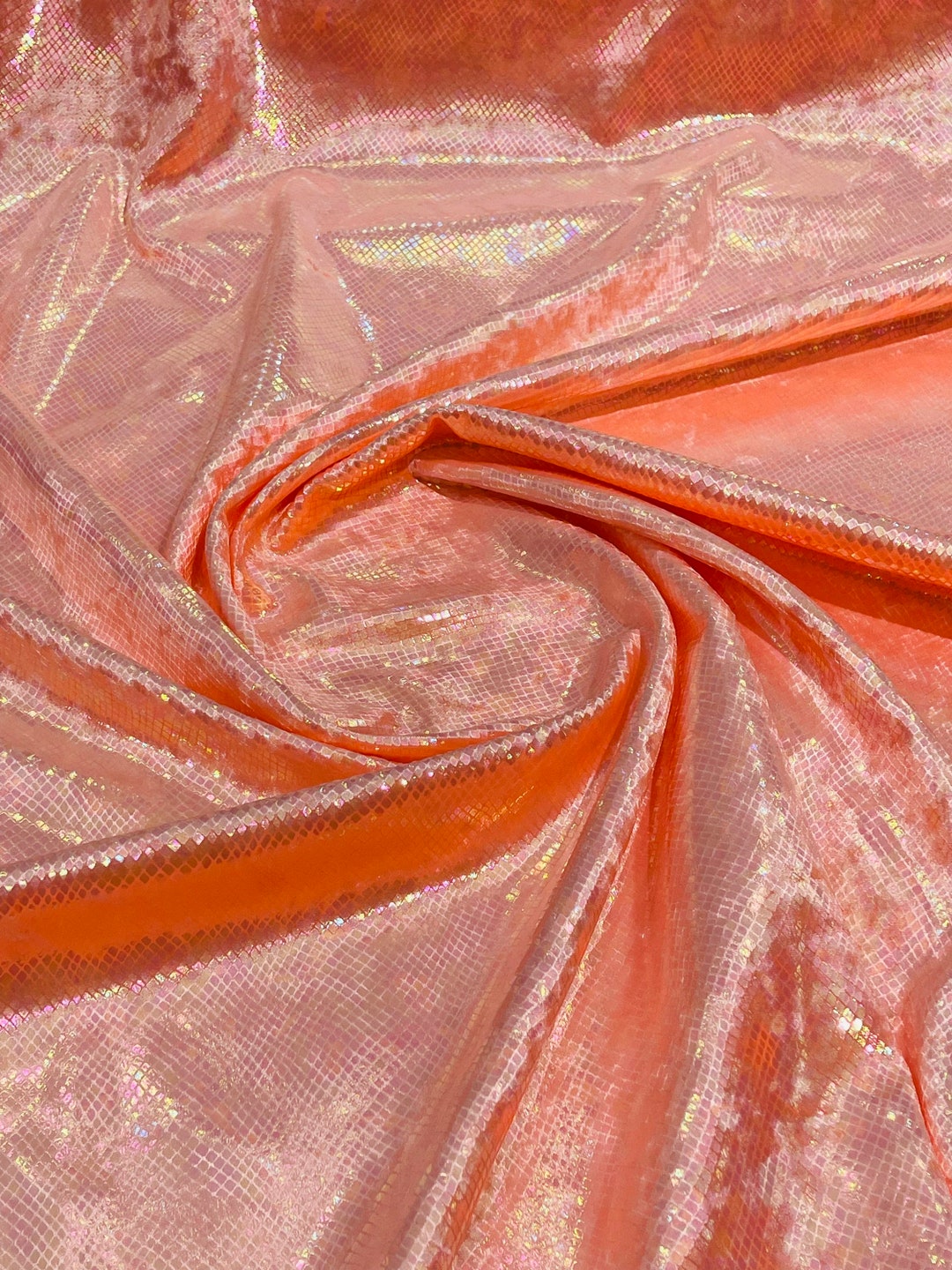Coral Iridescent Snake Skin on Stretch Velvet - Sold by the Yard - 58 ...