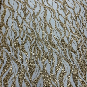 Gold Fire Flame Beaded Fabric by the Yard Bridal Wedding Beaded, Flame ...