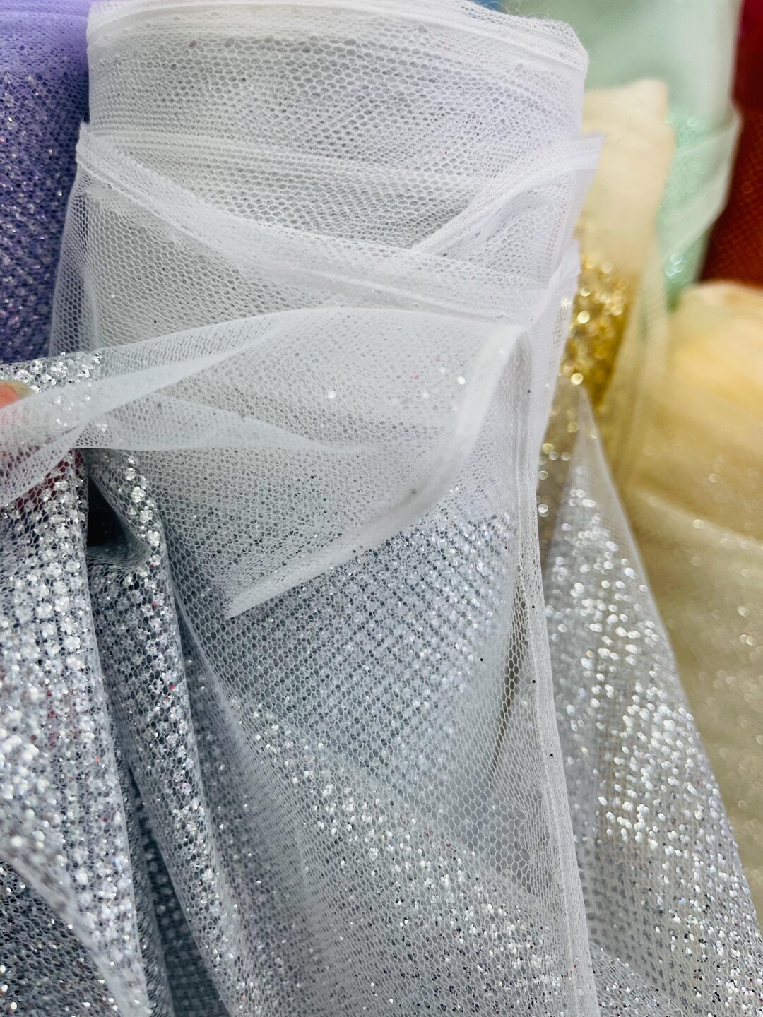 Silver Glitter Mesh Fabric, Sparkle Mesh Fabric With Glitter Fabric by ...