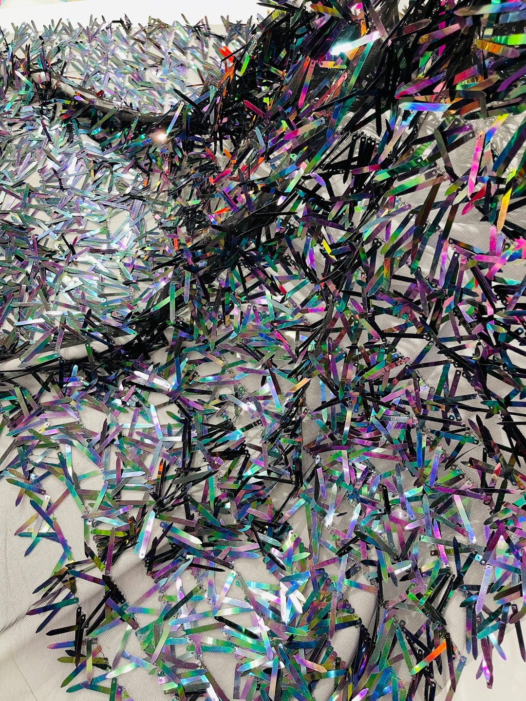 Black Iridescent Sword Shaped Sequins by the Yard, Long Strips Sequins ...