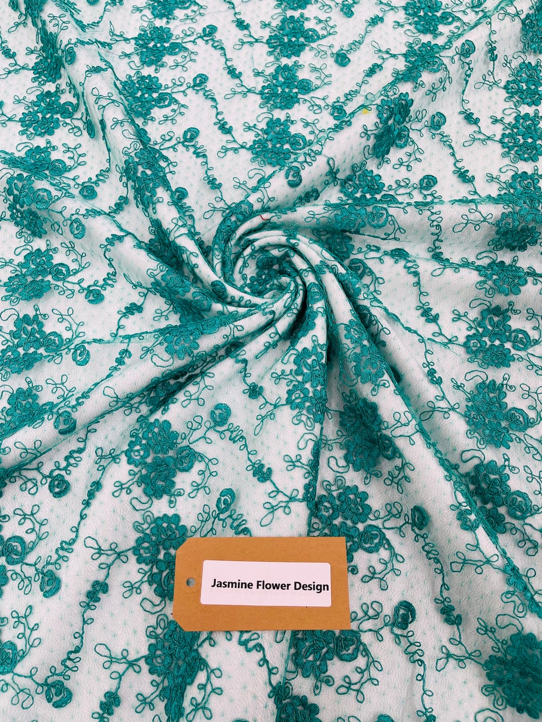Jade Jasmine Flower Design Lace Fabric by the Yard, Embroidery on a ...