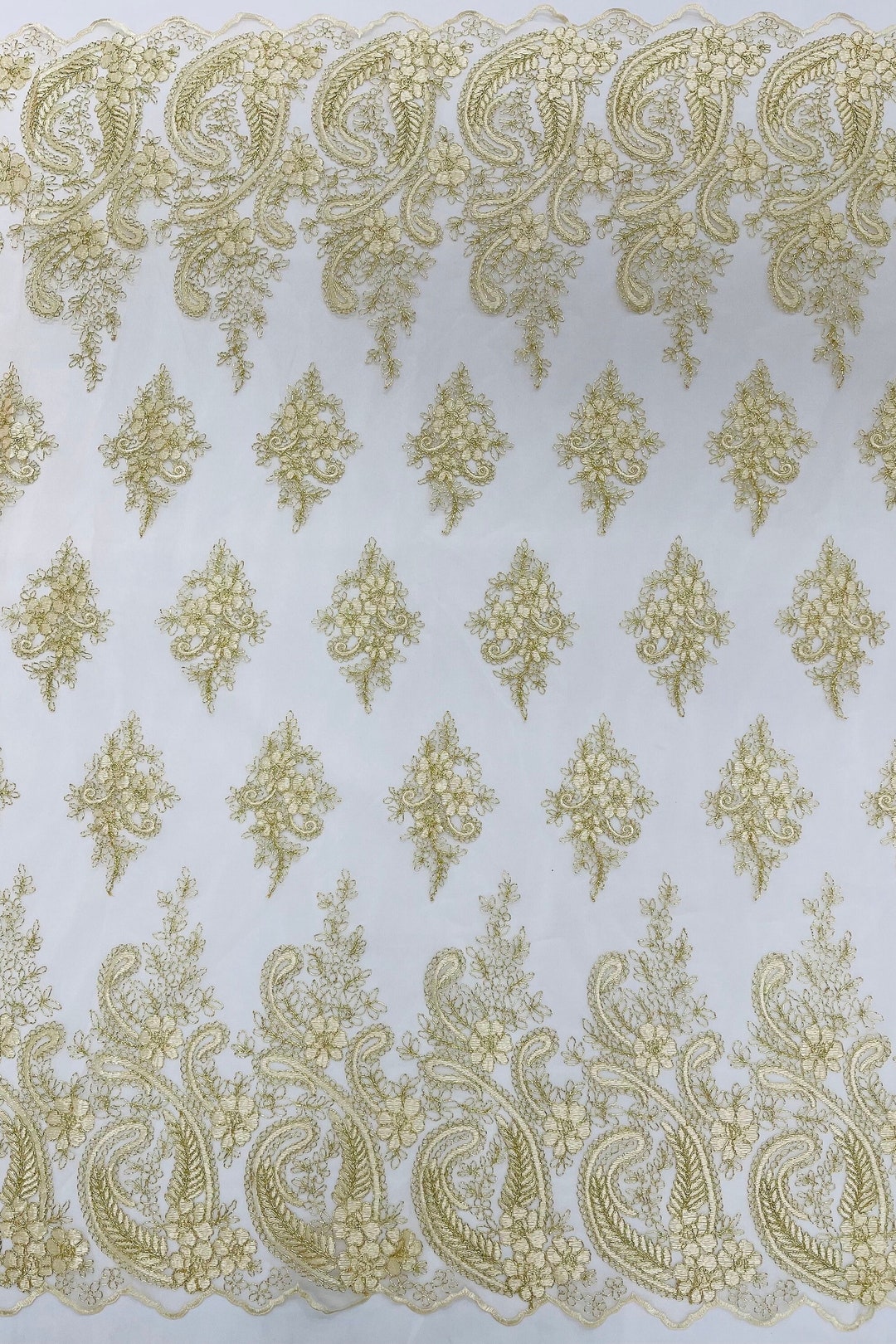 Gold Floral Metallic Embroidered Lace Fabric - Scalloped Edge - Etsy