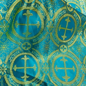 Turquoise/gold Religious Brocade | Liturgical Fabric | Ecclesiastical ...