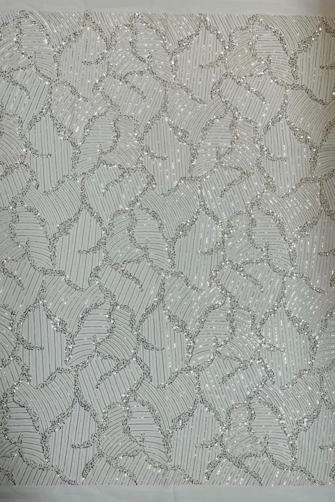 Ivory Beaded Fabric by the Yard, Bridal Beaded, Damask Pattern With ...