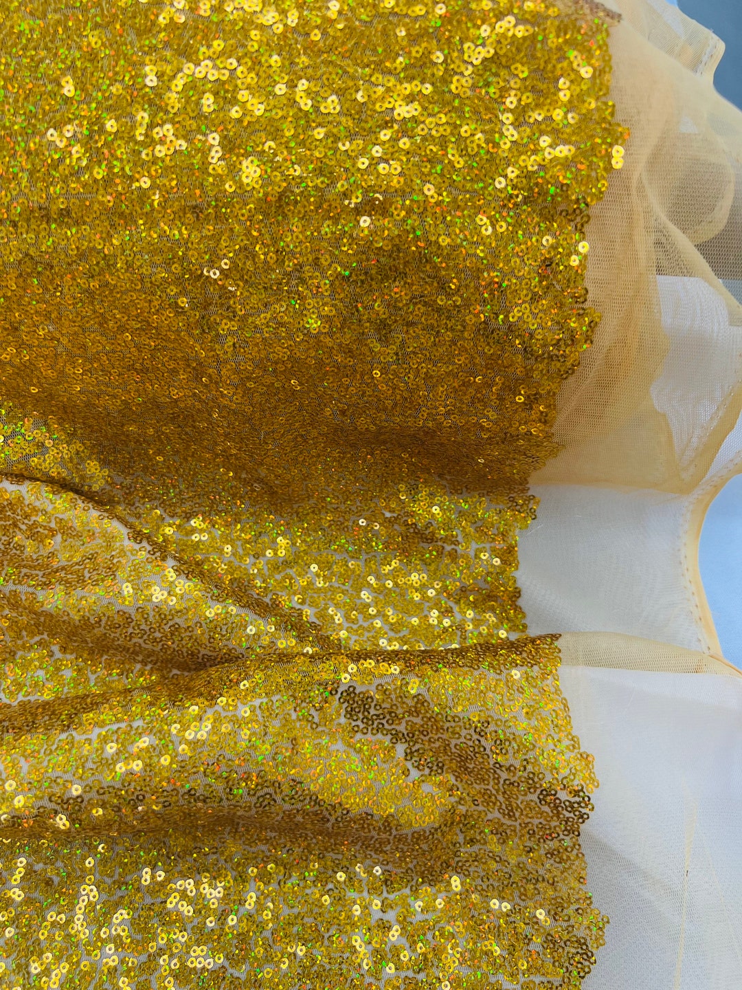 Holographic Gold Sequin Fabric Mini Glitz Sequins, Sequin Fabric ...