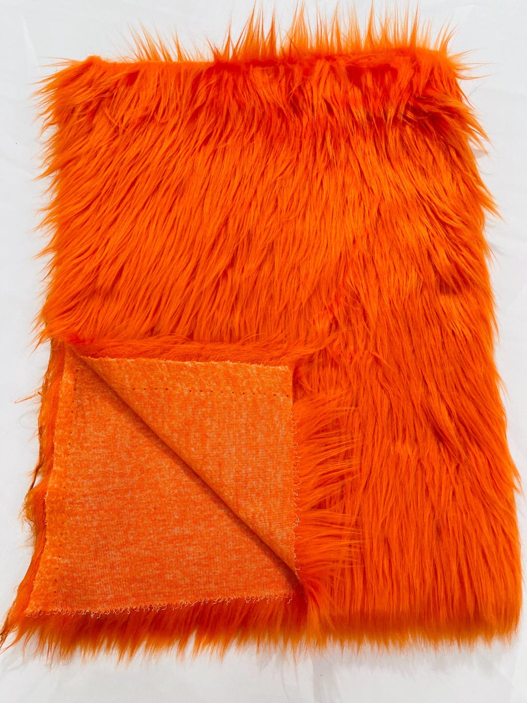 Orange Shaggy Faux Fur Fabric by Yard, Long Pile Luxury Shaggy Craft ...
