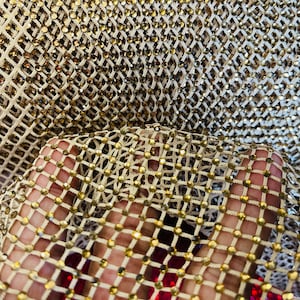 Gold Rhinestone Fabric on Gold Stretch Net Fabric, Spandex Fish Net ...
