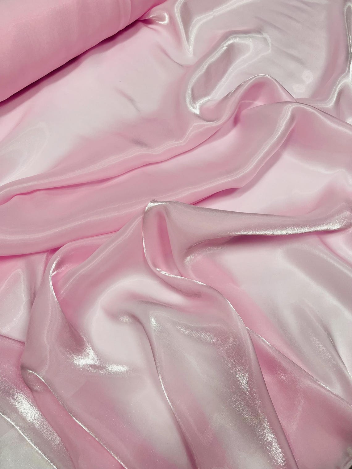 Baby Pink Shimmer Liquid Chiffon Fabric: Ultra Glossy Bridal Material ...