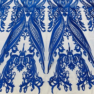 Royal Blue Lace Fabric, Corded Lace Embroidery on a Mesh Lace Fabric by ...