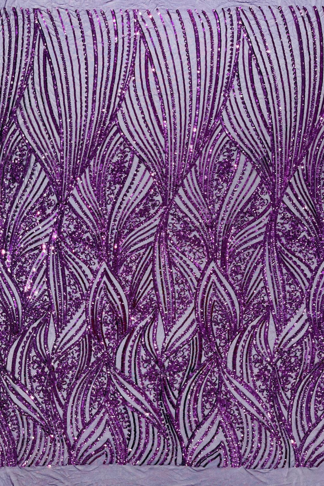 Dark Purple Sequins Fabric 4 Way Stretch on a Mesh | Embroidered Damask ...