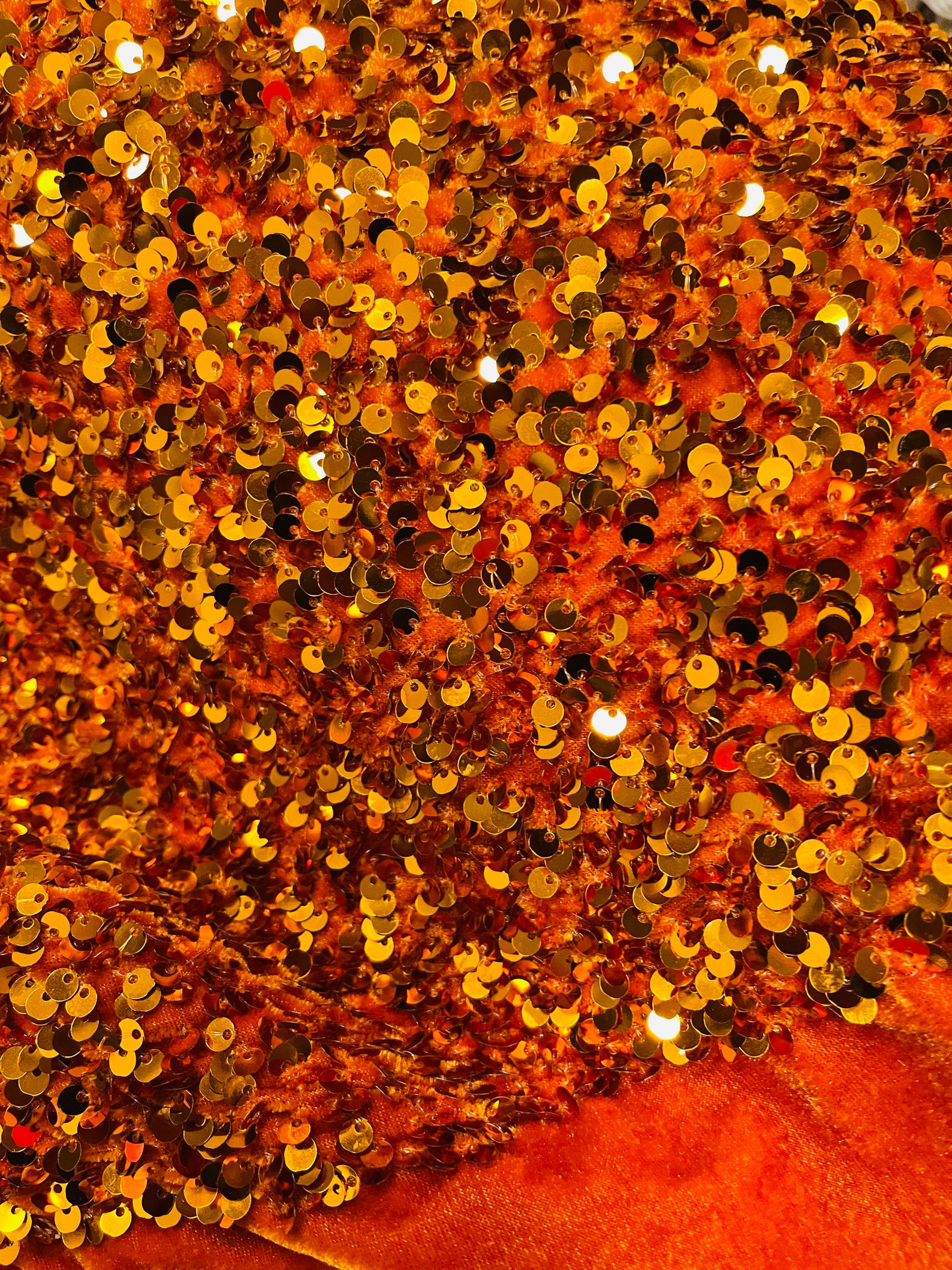 Orange Sequins Velvet Fabric by the Yard Orange Stretch Velvet With ...