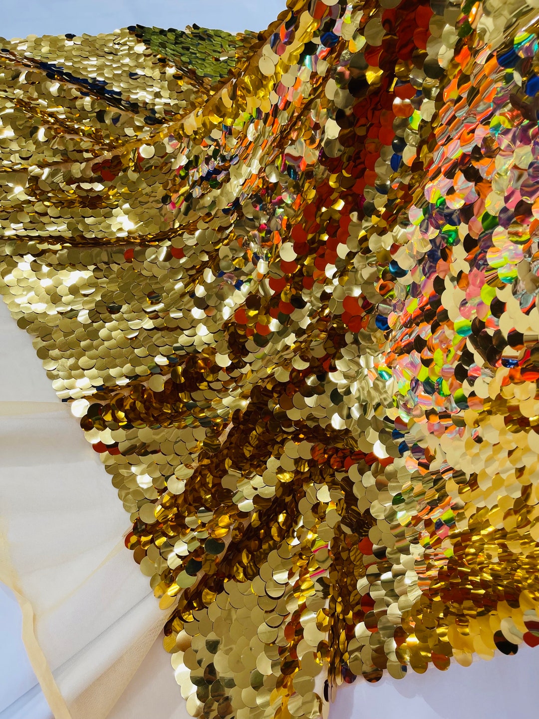 Gold Round Sequin Fabric: Mermaid Scale Paillette Mesh, 56/58" Wide - Etsy
