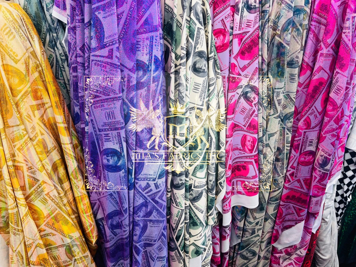 Mia's Fabrics Inc Money Print Fabric Metallic Multi - Etsy
