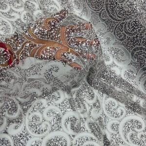 Silver Fashion Beaded Fabric, Lace Beads Sequin Floral Fabric by the ...