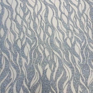 Baby Blue Flame Beaded Fabric | by the Yard | Bridal Wedding Beaded ...