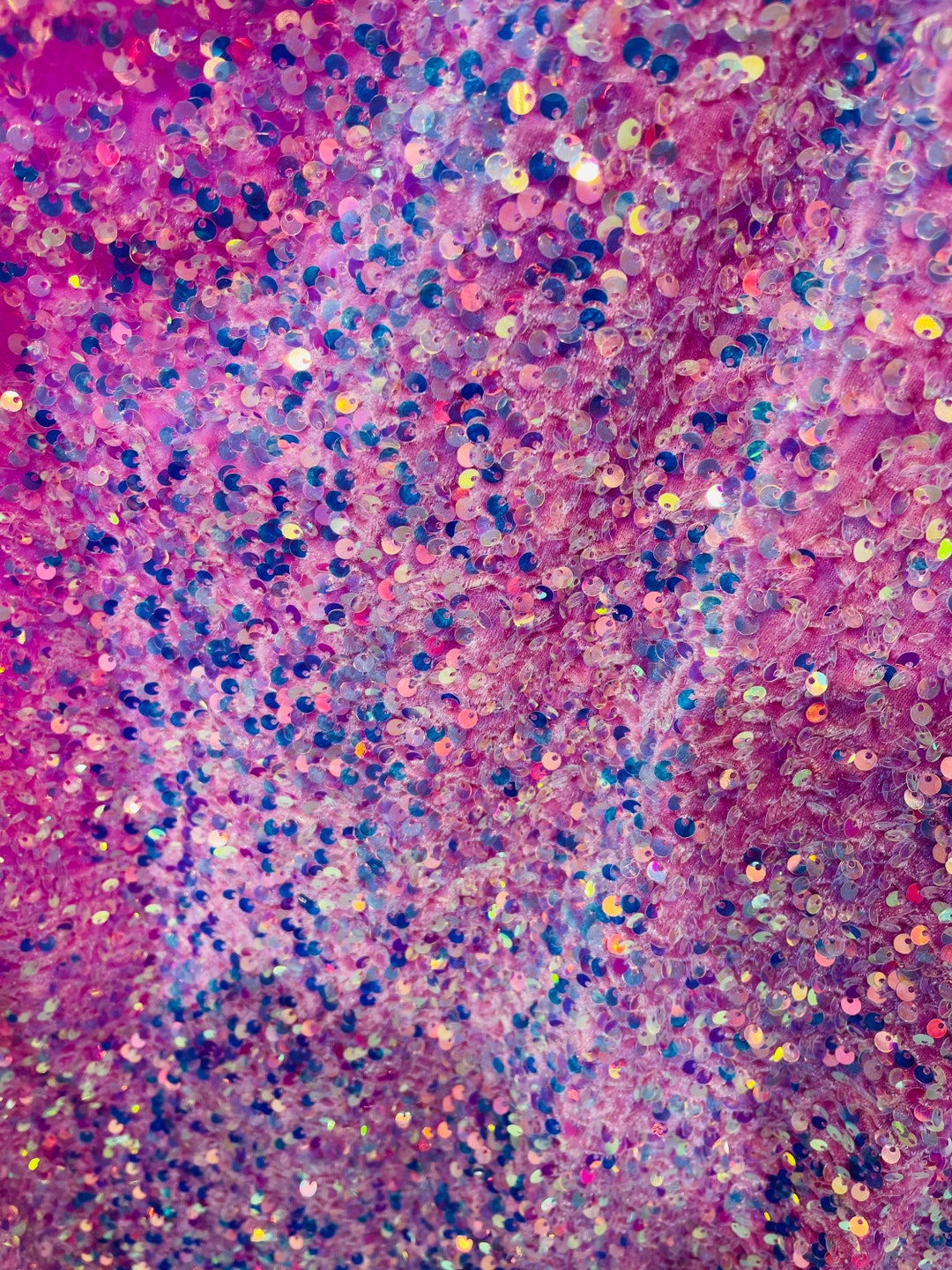 Iridescent Clear Sequin on Pink Stretch Velvet With Luxury Sequins All ...