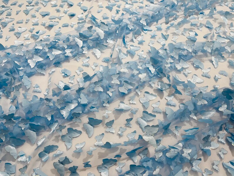 Blue 3D Butterfly Lace Fabric Embroidered on Tulle Mesh Lace | Etsy