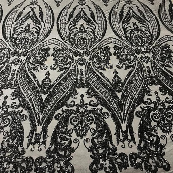 Black Damask Fabric - Etsy